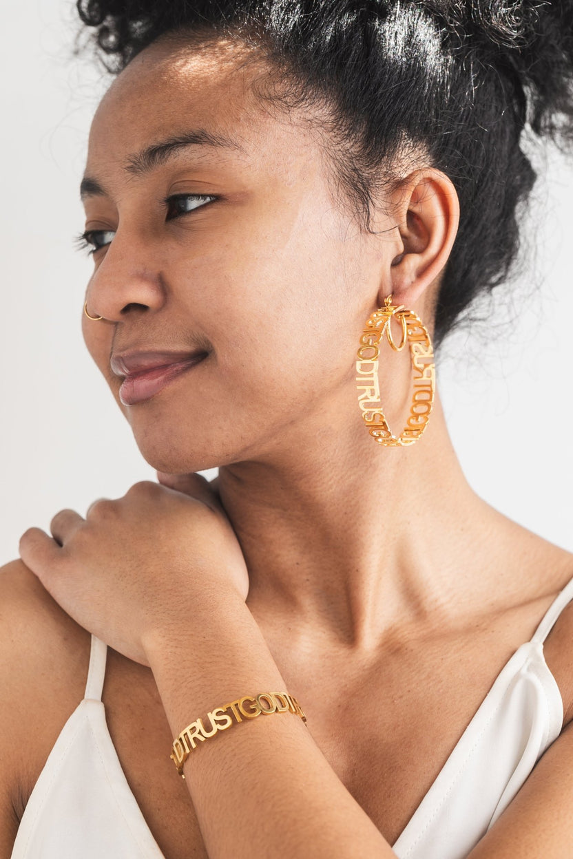 Trust God Christian Hoops | 18k Gold Plated | Faith-Inspired Earrings ...